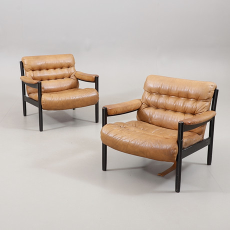 KENNETH BERGENBLAD. FÅTÖLJER, ett par, "Figaro", läder, Dux, 1970-tal ...