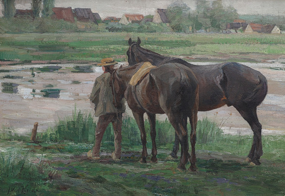 JOHANNES WILHELM VAN DER WEIDE (1878-1957), "Pferd an Dorfmeiher", olja ...