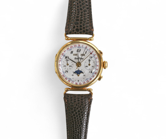 WRISTWATCH, 18K gold, triple calendar with moon phase, chronograph ...