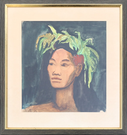 PIERRE HEYMAN. Girl with flower wreath, gouache on paper, signed. Art ...