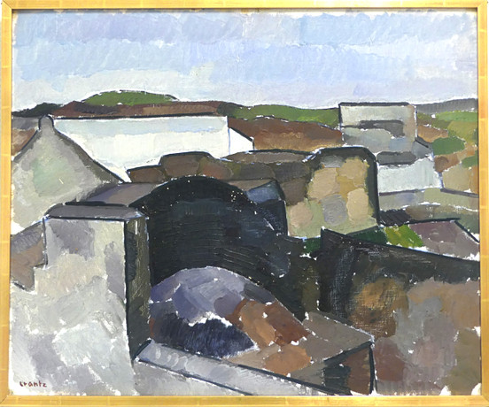 BENGT CRANTZ. oil on panel, "Houses and walls”. Art - Paintings - Auctionet