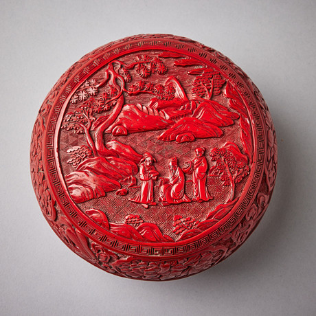 A CHINESE CINNABAR LACQUER CIRCULAR BOX AND COVER. Asiatika - Auctionet