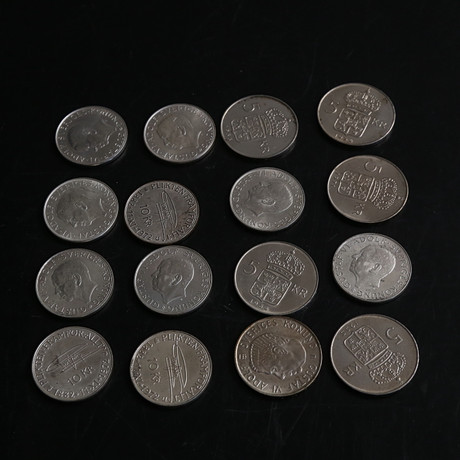 MYNT, 5 kronor samt 10 kronor, vikt ca 288 gram. Silver & Metall ...