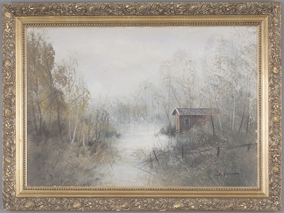LARS ERIKSSON. Stuga vid vattendrag, olja på duk, signerad. Konst ...