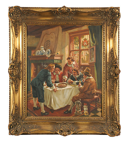 HERMANN PREDIGER. Dice game in a tavern with leaded windows in Hamburg ...