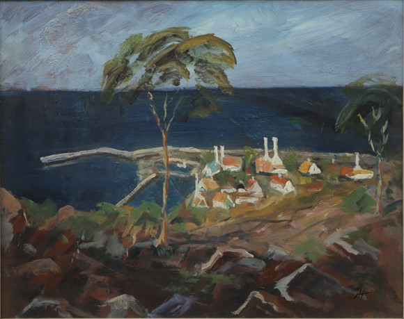 JULIA HULLGREN. OIL, motif from Gudhjem, Bornholm, monogram signed. Art ...