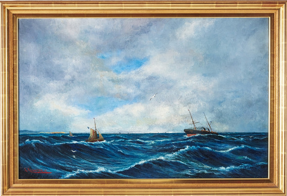 LUDVIG RICHARDE. Skepp på ha, olja på duk, signerad, -81. Konst ...
