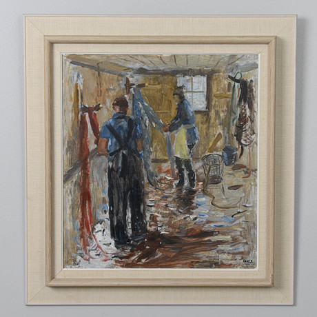 GUSTAF ADOLF FAHLE. “I sjöboden, Bokö”, oil on canvas, signed and dated ...