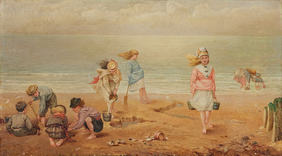 PHILIP RICHARD MORRIS (England 1838-1902) children playing on the beach ...