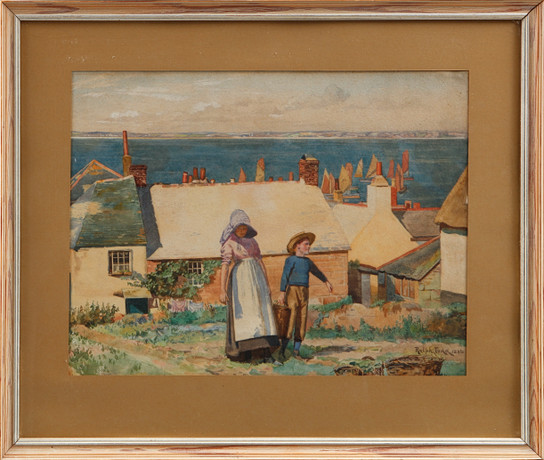 RALPH TODD. Kustlandskap med figurer, akvarell, signerad och daterad ...