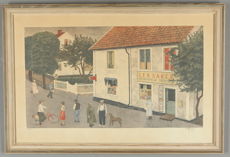 REINHOLD LJUNGGREN. Motif from Trosa, color lithograph, signed and ...