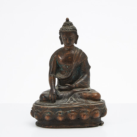 A bronze Buddha, Nepal, 20th century, seated on lotus throne. Asiatica ...
