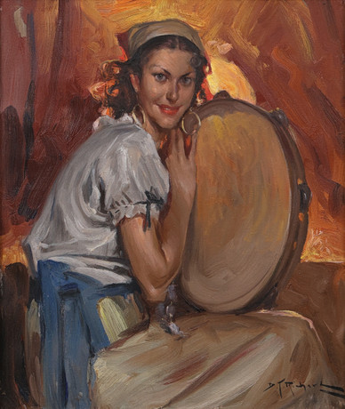 RICHARD DURANDO-TOGO (1910-?). Kvinna med tamburin, olja på duk ...