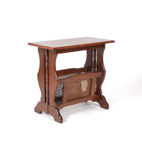 TABLE WITH NEWSPAPER STAND, stained wood and rattan, English style ...