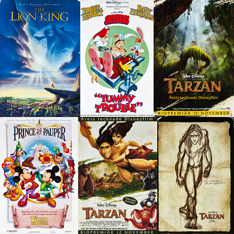 DISNEY, 6 pcs, movie posters, “The Lion King”, “Tarzan”, “The Prince ...