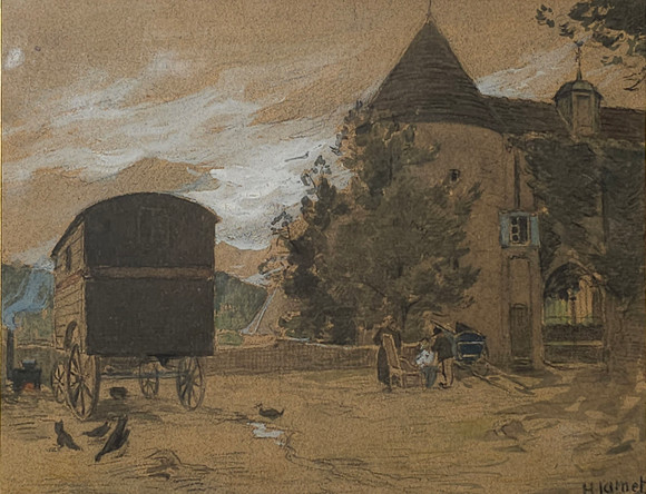 HENRI PIERRE JAMET (1858-1940) DIBUJO A COLOR SOBRE PAPEL, MASION CON PERSONAJES. SIGLO XX. Arte ...