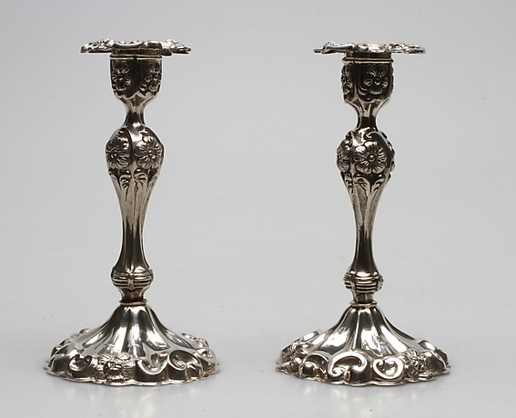 LJUSSTAKAR, 1 par, Frans Holm, 1886, Vadstena, Silver, vikt ca 345 gram ...