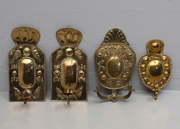 WALL SCONCES. Four 20th century brass pieces. Miscellaneous ...