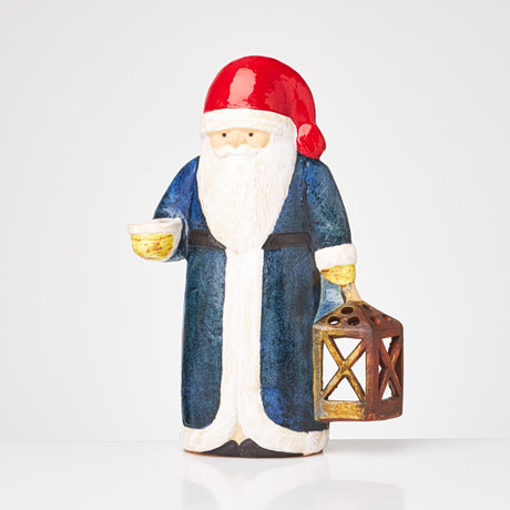 LISA LARSON. Figurine, Santa Claus with lantern, 2 candle holders, one ...