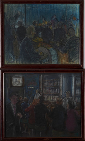 STIG RYDÉN (Sweden/USA 1910-1992) Two paintings, Interior from a dance ...