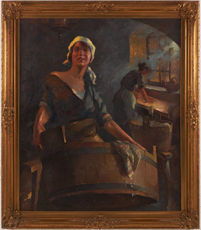 HANS MATHIS (1882-1944). Kvinnor med bykkar, olja på duk, signerad ...