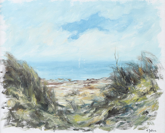 CARL JULIUS. "Vid stranden", olja på duk, signerad C. Julius. Konst ...