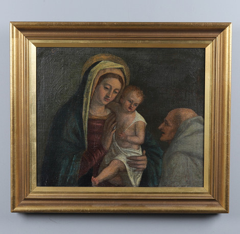 OKÄND KONSTNÄR. TAVLA. Maria och Jesusbarnet. Olja på dubbelduk. 1700 ...