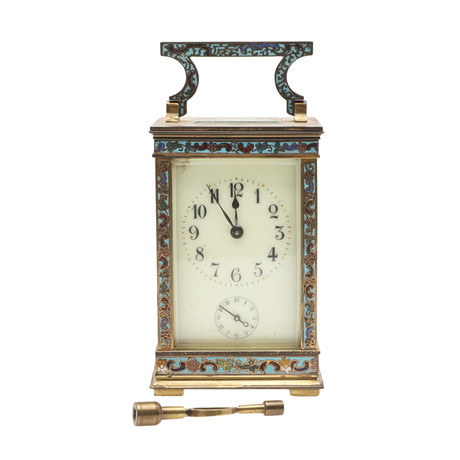 A LATE 19TH/EARLY 20TH CENTURY FRENCH BRASS AND CLOISONNE CARRIAGE ...