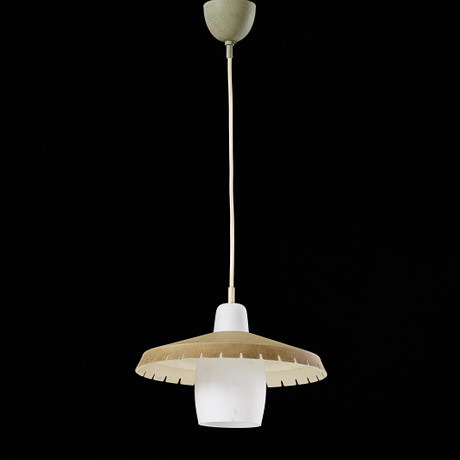 A 1940s/50s ceiling luminaire. Cup made of opaque white glass, screen ...