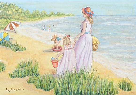 BIRGITTA HÖGLIND YSBERG. Olja på duk, strandmotiv, signerad. Konst ...