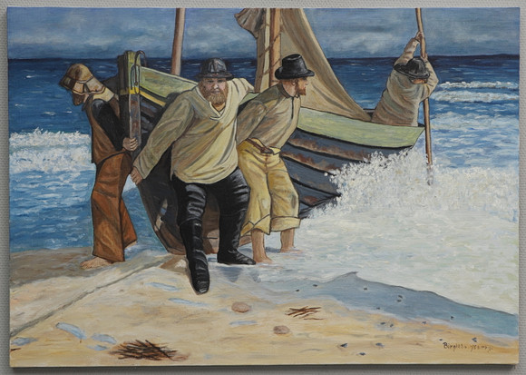 BIRGITTA HÖGLIND YSBERG. Olja på duk, Hommage Oscar Björk, "Sjösättning ...