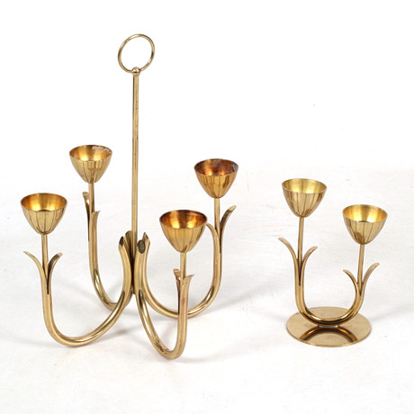 AMPEL och LJUSSTAKE 2 delar, mässing, Gunnar Ander, Ystad metall, 1900 ...