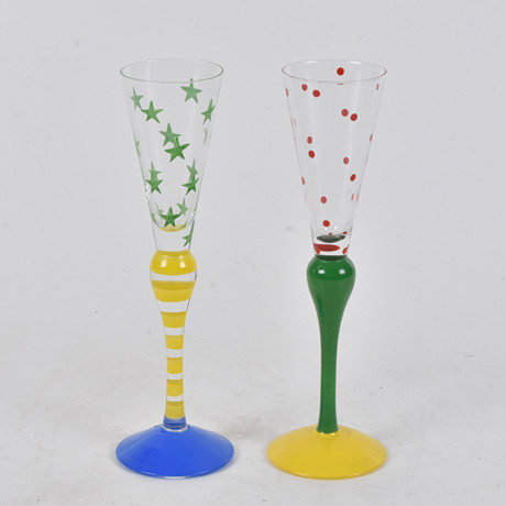 Snapsglas, glas, "Clown", 2 stycken, handmålad dekor, monogramsignerade ...