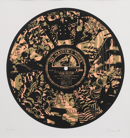 KNUT GRANE. Motif of LP record, lithograph in colours, signed and dated ...