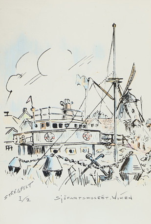 SIXTEN STREGFELT. Maritime Museum Wiken, lithograph in colours, signed ...