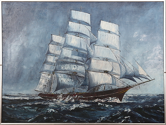 OIDENTIFIERAD KONSTNÄR. Segelfartyg, olja på duk, Polen, otydlig ...