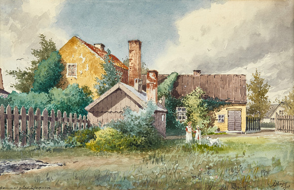 JACOB HÄGG (1839-1931): Ljugarn - Gotland, ”Gammal gård”, signerad och ...