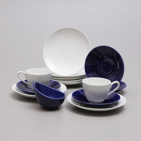 HERTHA BENGTSON. Servisdelar, "Blå Eld", 14 st, Rörstrand. Keramik ...