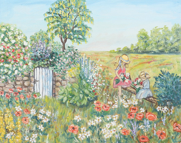 BIRGITTA HÖGLIND YSBERG. Olja på duk, flickor vid ängen, signerad ...