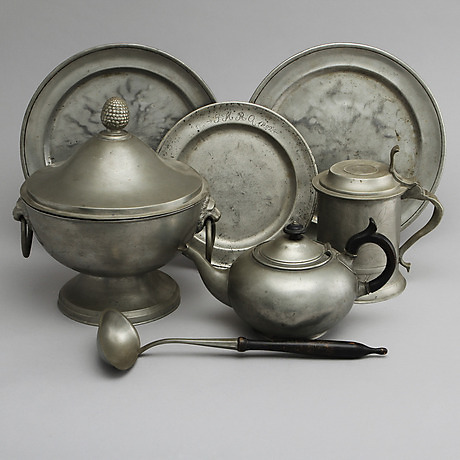 PEWTER OBJECTS, 7 pcs, 18/1900s. Sweden and England. Silver & Metals ...