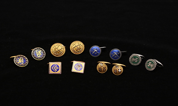 CUFF LINKS, 6 pairs. masonic symbols and weapons symbols. Jewellery ...