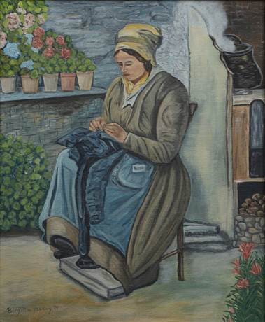 BIRGITTA HÖGLIND YSBERG. Oil on canvas, a woman sewing, signed. Art ...