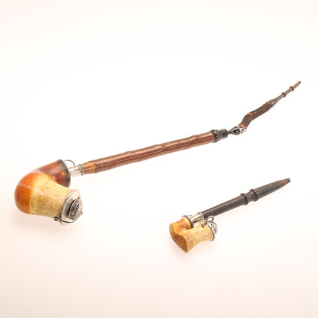 SMOKE PIPES, 2 pieces, silver fittings. Miscellaneous - Miscellaneous ...