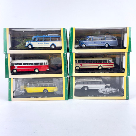 A set of six model buses, Editions Atlas Collection, 20th century. Toys ...