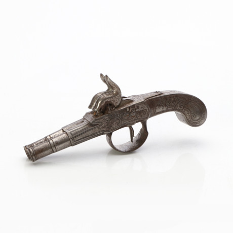 IMPACT LOCK GUN. Steel. 19th century. Double-barreled. With grooved ...
