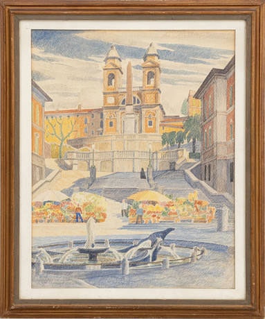 GOTTHARD GUSTAFSSON, Rome, Spanish Steps, watercolour, signed, dated ...