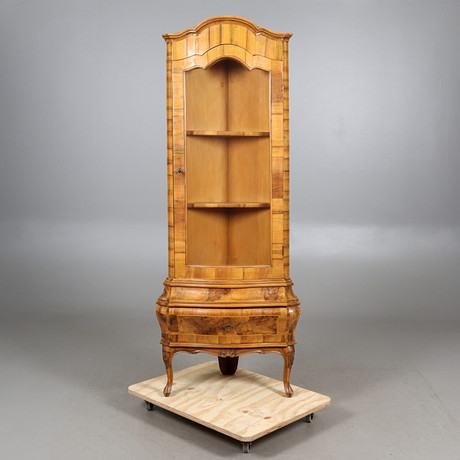 A rococo style corner cabinet, walnut veneer, probably Italy, 20th ...