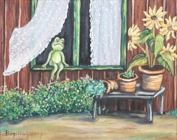 BIRGITTA HÖGLIND YSBERG. Olja på duk, groda i fönstret, signerad. Konst ...