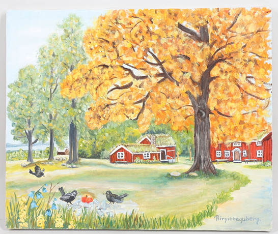 BIRGITTA HÖGLIND YSBERG. Olja på duk, gårdsmotiv, signerad. Konst ...