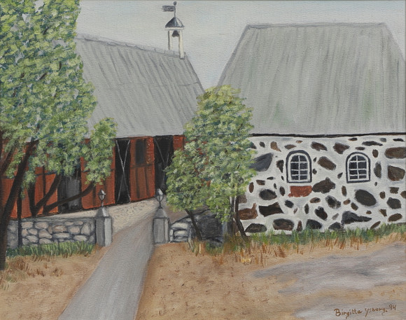 BIRGITTA HÖGLIND YSBERG. Olja på duk, gårdsmotiv, signerad. Konst ...